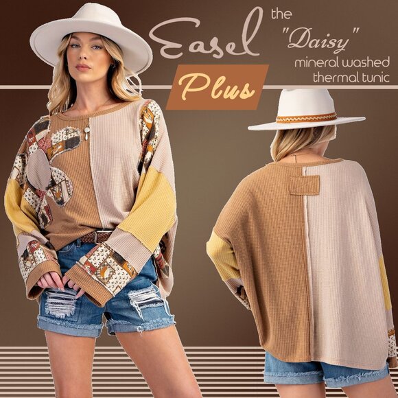 easel | Tops | Easel Daisy Mineral Washed Color Block Mix Print ...
